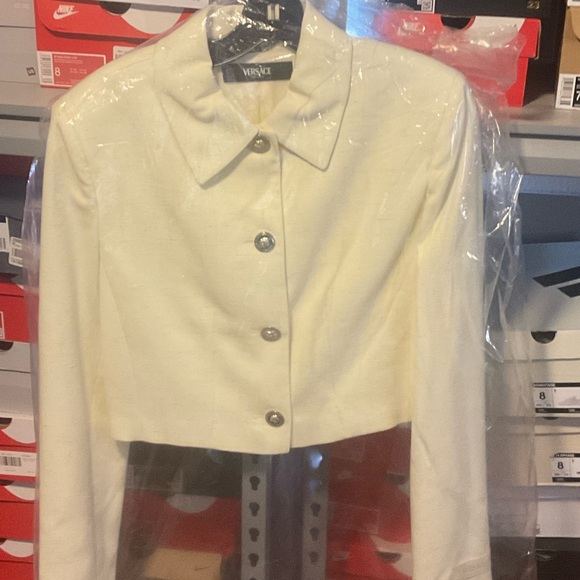 Versace | Tops | Versace Cream Cropped Jacket With Silver Buttons ...
